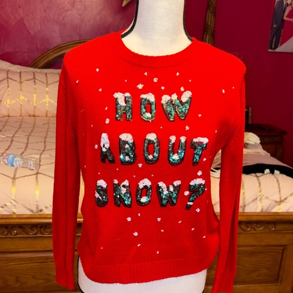 Divided | Sweaters | Divided Red Sweater With Sequin Text | Poshmark
